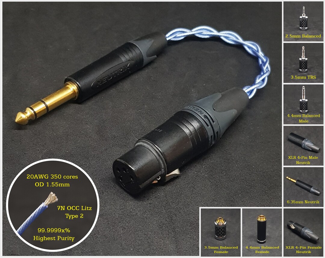 4-pin XLR Adapter Cable Convert to 3.5mm/6.35mm1/4 Single Ended Convert to 2.5mm/4.4mm Balanced ...