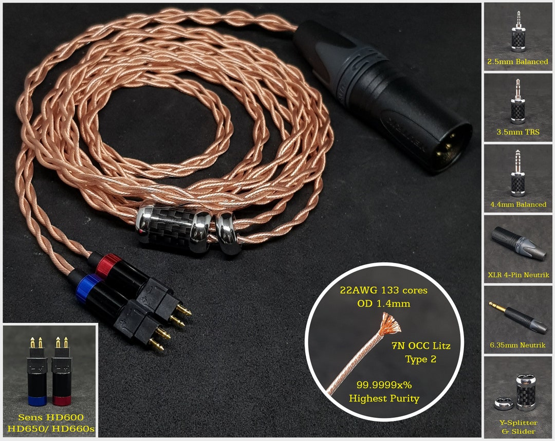 Cable for Hd6xx/hd600/hd650/hd660s 22AWG 7NOCC Litz Copper - Custom ...