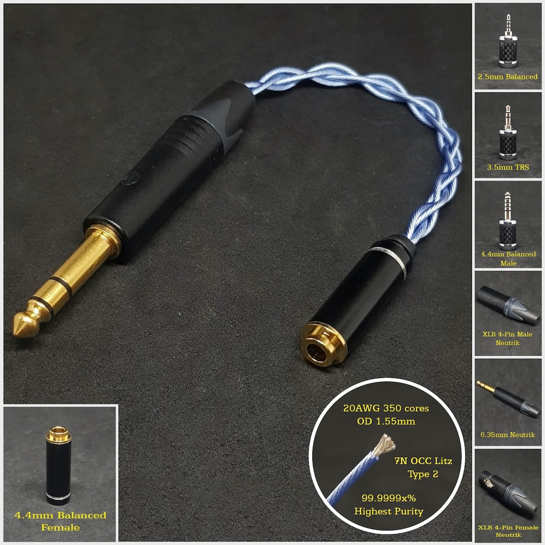 4.4mm Balanced Adapter Cable - Convert to 3.5mm/6.35mm(1/4") Single ...