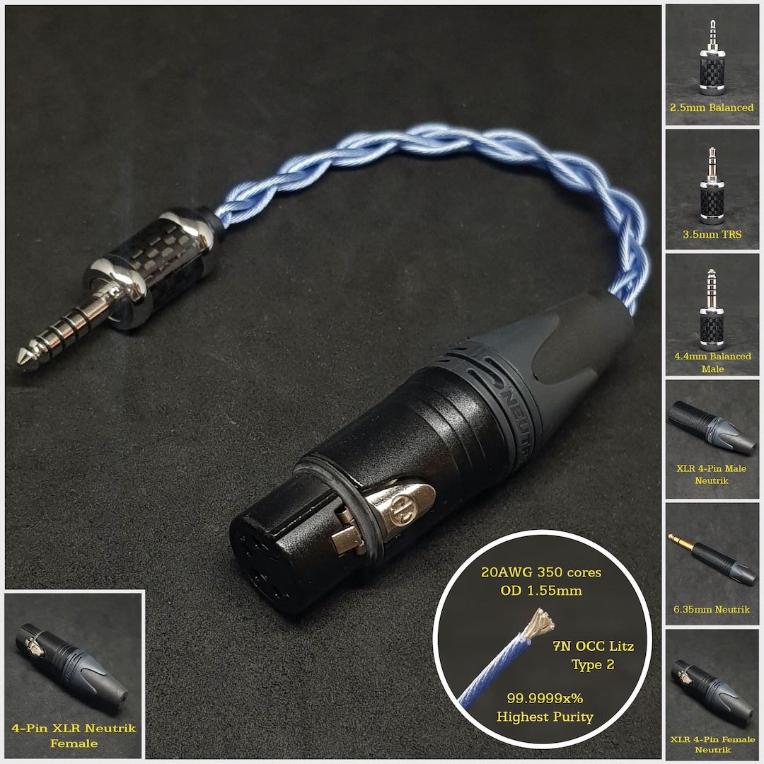 4-pin XLR Adapter Cable - Convert to 3.5mm/6.35mm(1/4") Single Ended - Convert to 2.5mm/4.4mm ...