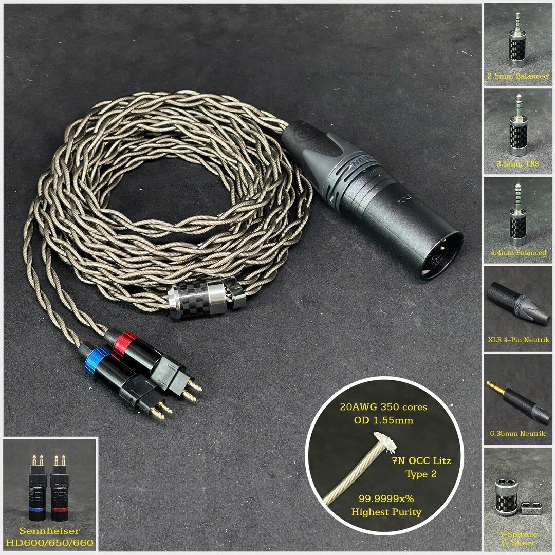 Cable for Sens Hd6xx/600/650/660s 7NOCC Silver Plated Grey —custom ...
