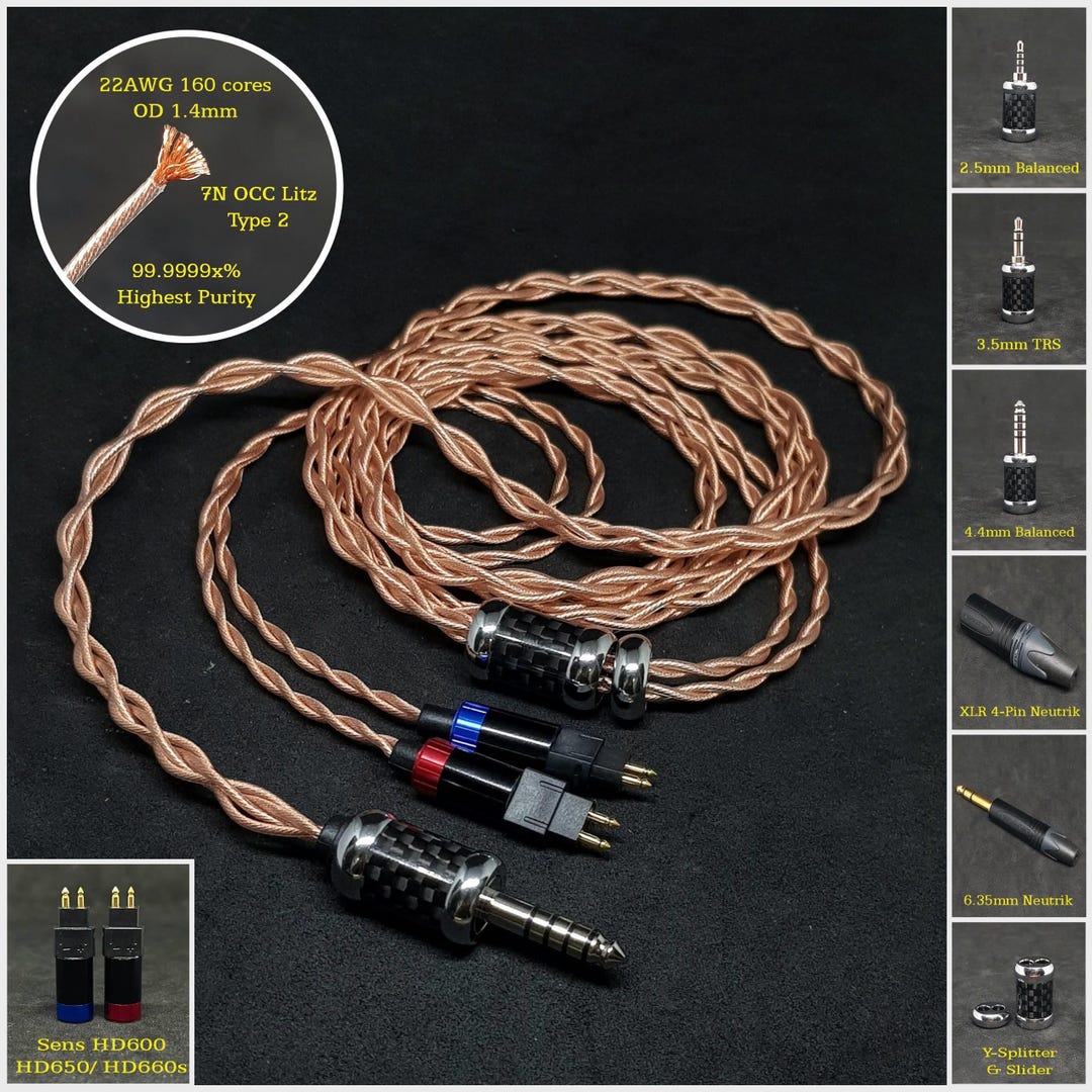 Cable for Hd6xx/hd600/hd650/hd660s 22AWG 7NOCC Litz Copper - Custom ...