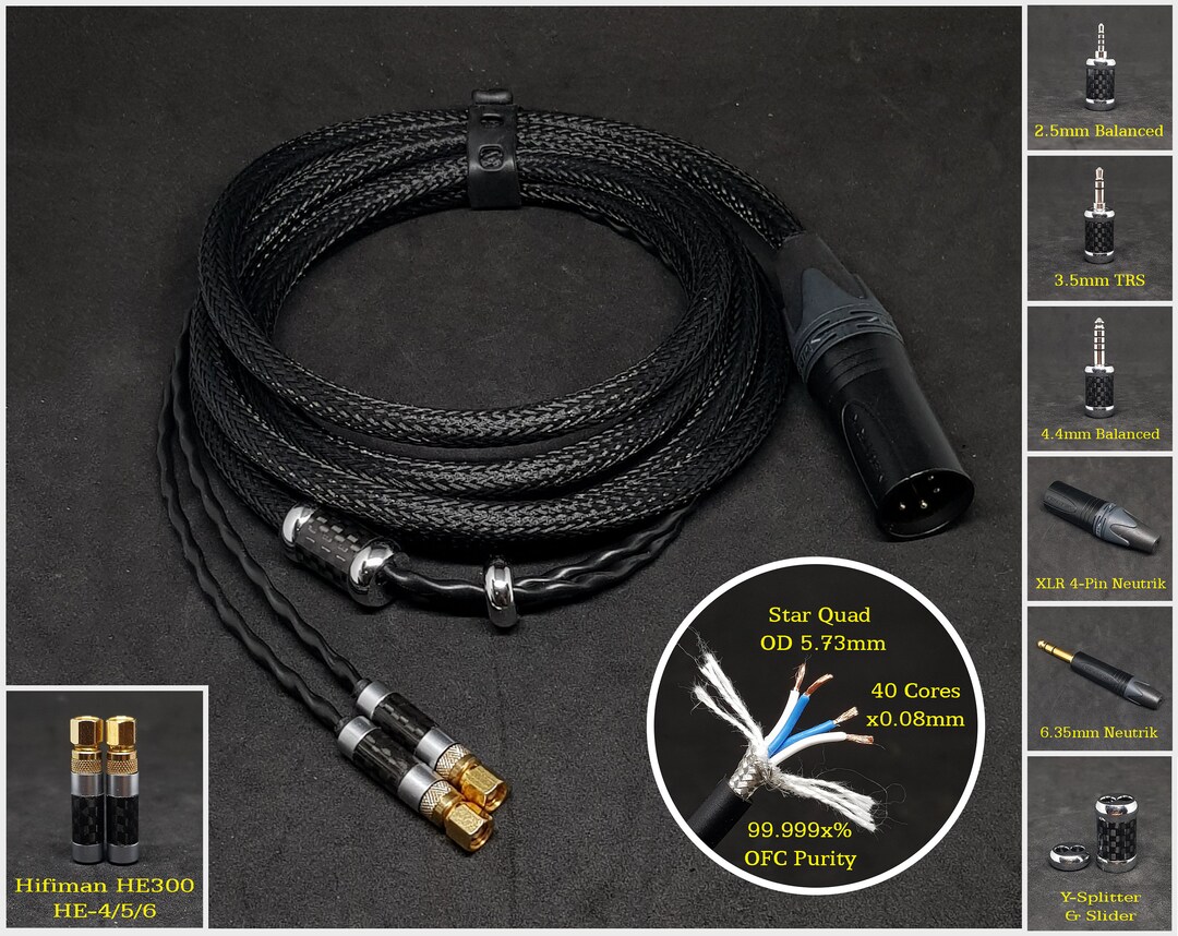 Cable for Legacy Hifiman HE500/HE400/HE6/HE4/HE560 Dual SMC Connectors ...