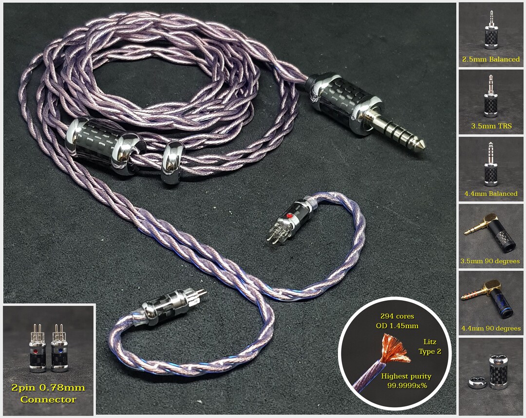 Cable for Iems Monitor 2pin 0.78mm Pure Copper 7N OCC Litz 21AWG Custom Length Custom Terminal ...