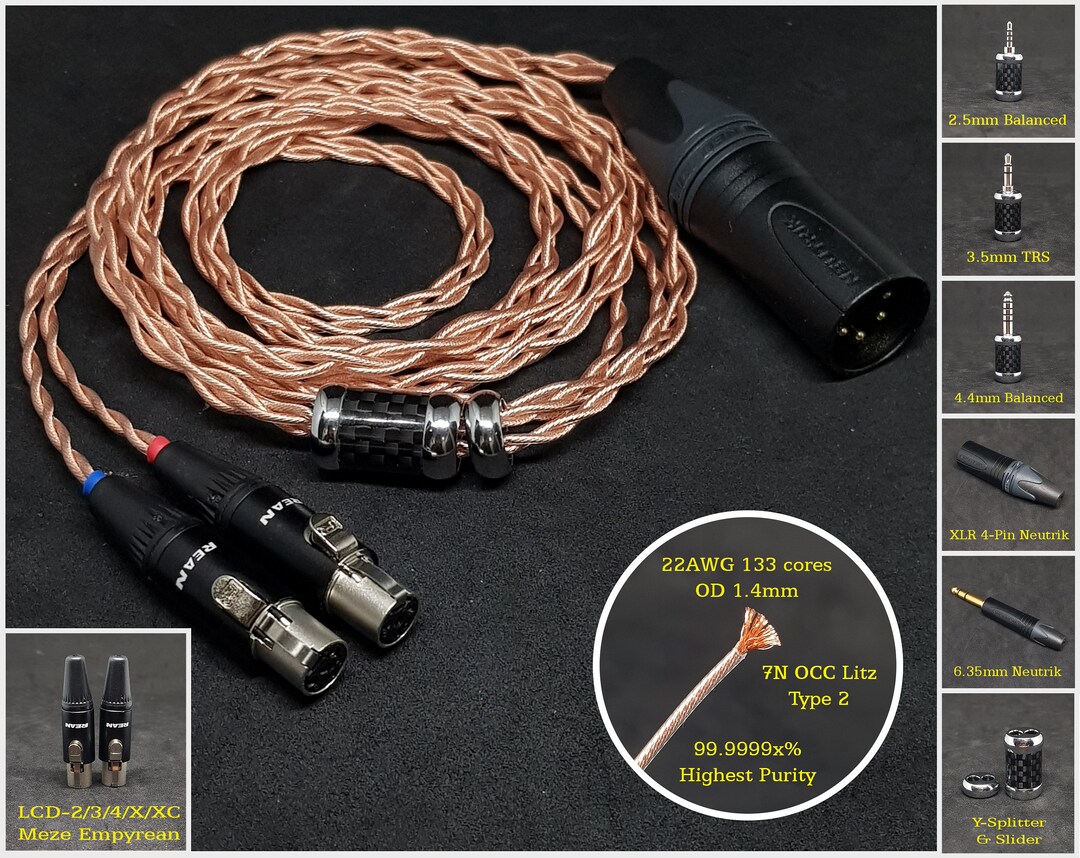 Cable for Audeze LCD2/3/4/X/XC 22AWG 7NOCC Litz Copper Custom Length ...