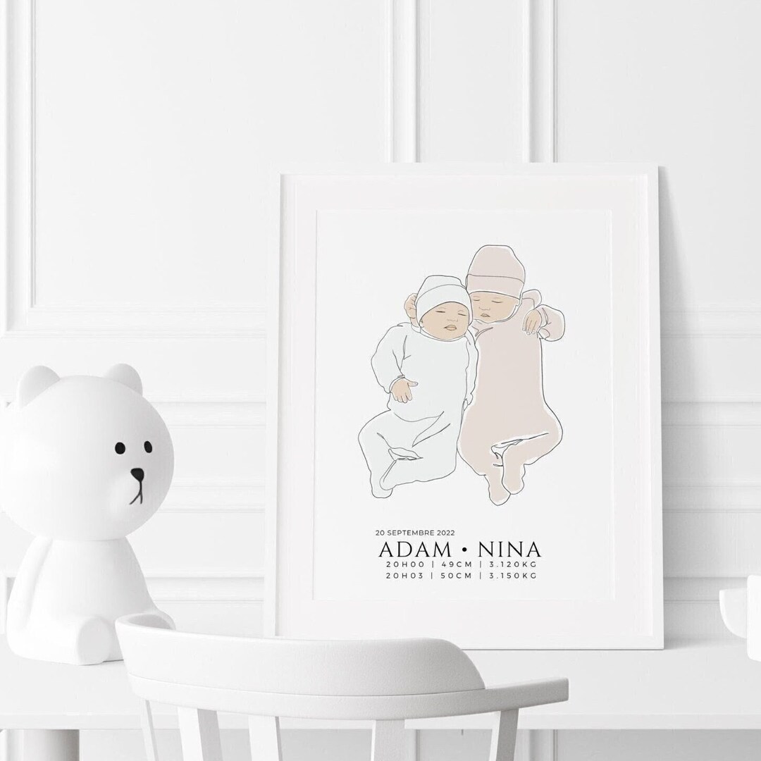 Personalized Birth Poster for Child's Room, Birth Gift, Baby Portrait ...