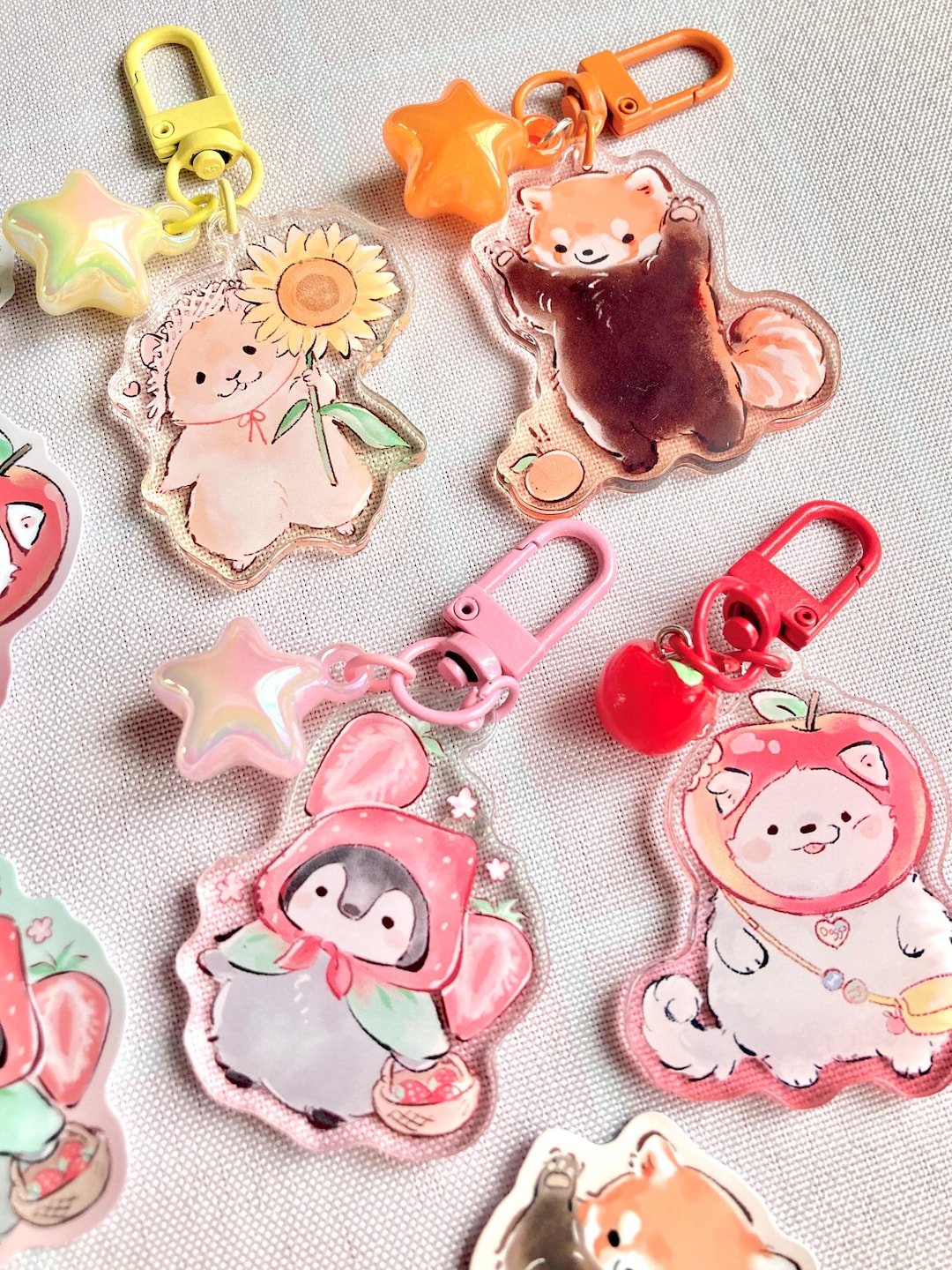 Cute Animal Keychains, Original Charms, Fruits, Strawberry, Apple ...