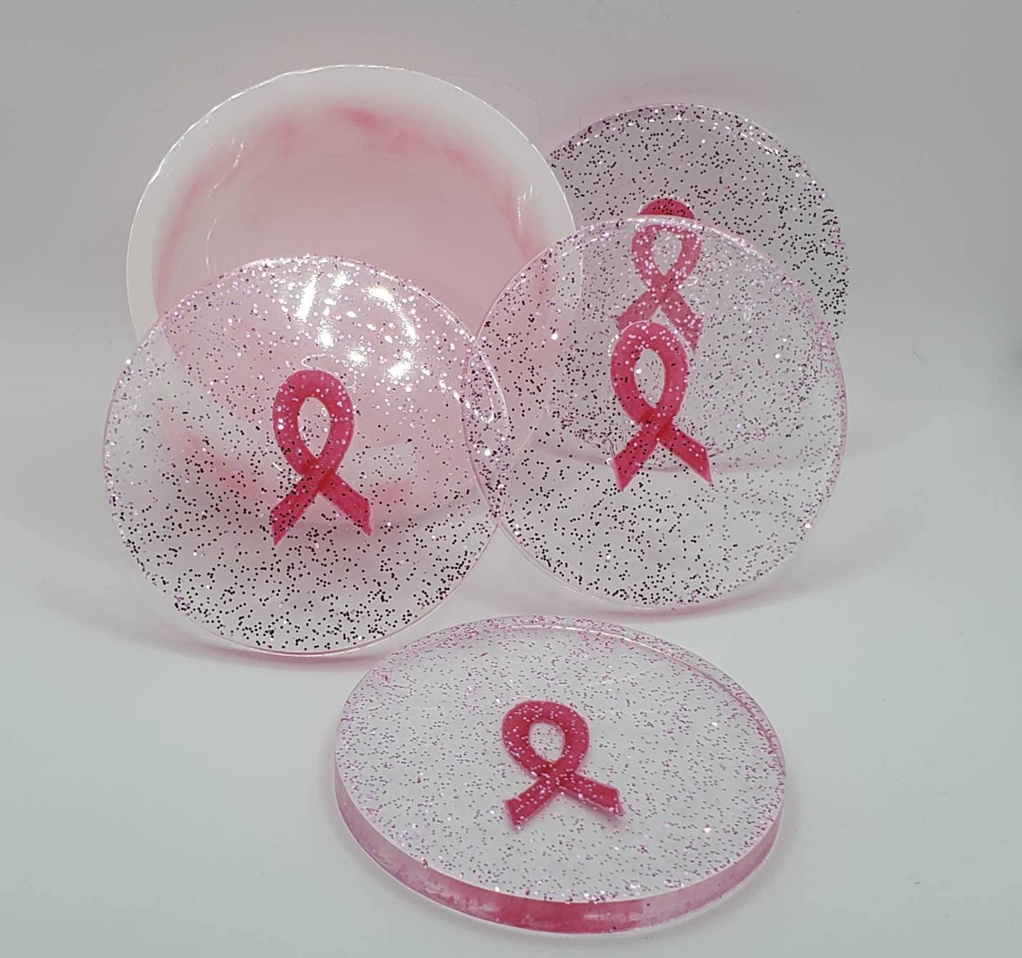 Breast Cancer Survivor and Awareness Pink Ribbon Resin Coasters and ...