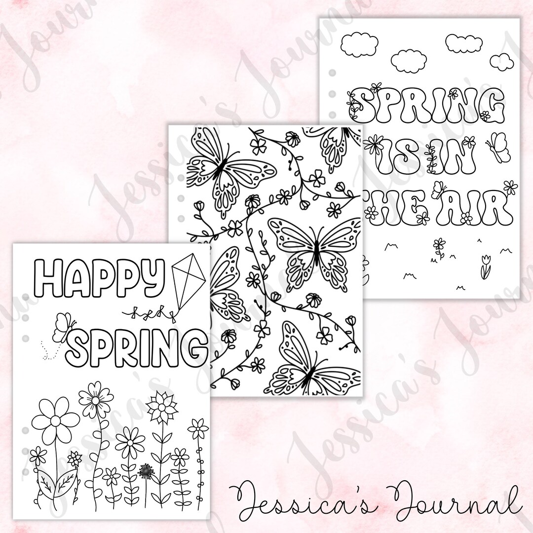 Spring Themed Coloring Pages | Jessica's Journal Spread - Etsy