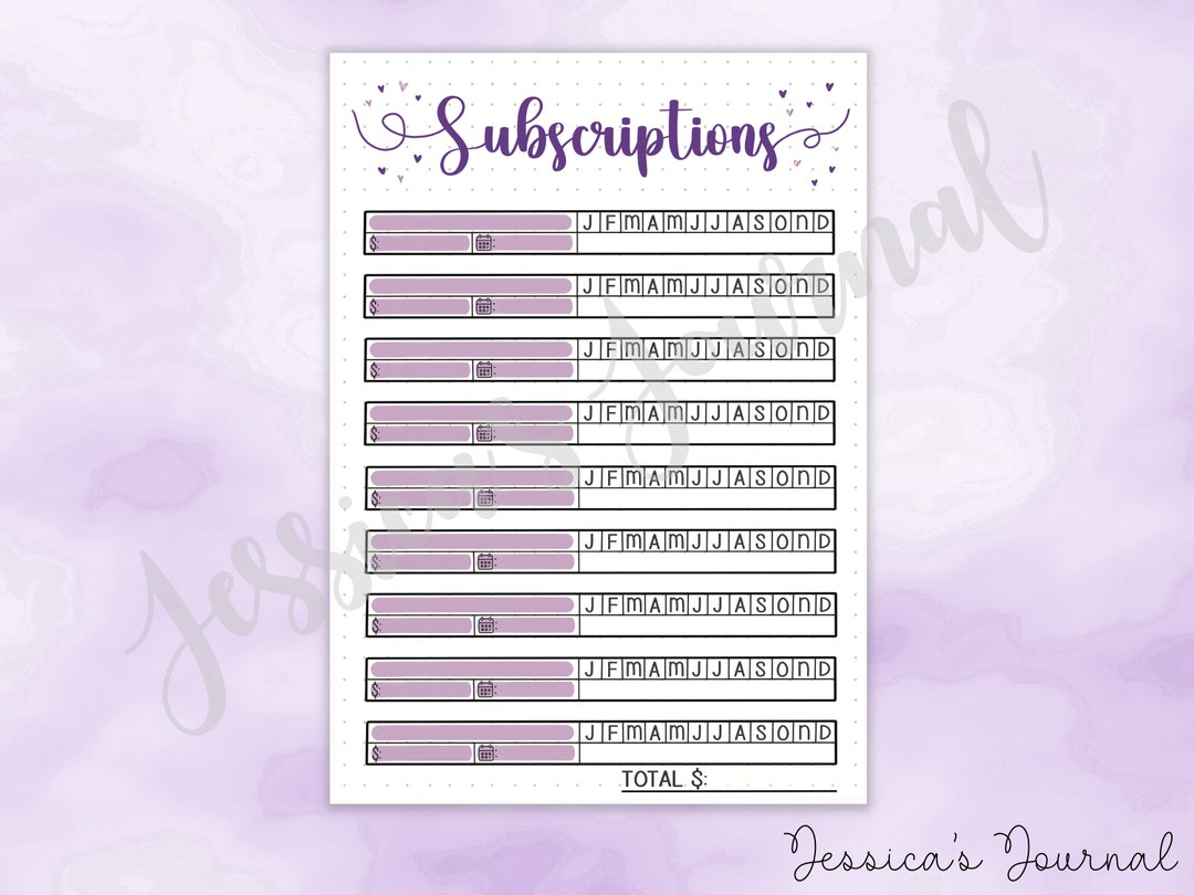 DIGITAL DOWNLOAD | PDF | Subscriptions Log | Jessica's Journal Spread ...