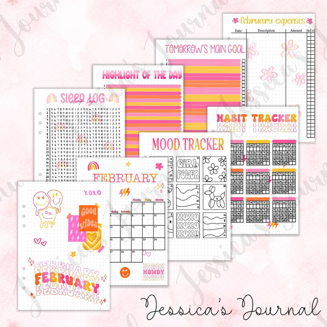 February 2024 Preppy Theme Monthly Spreads Self Care Journal Improve ...