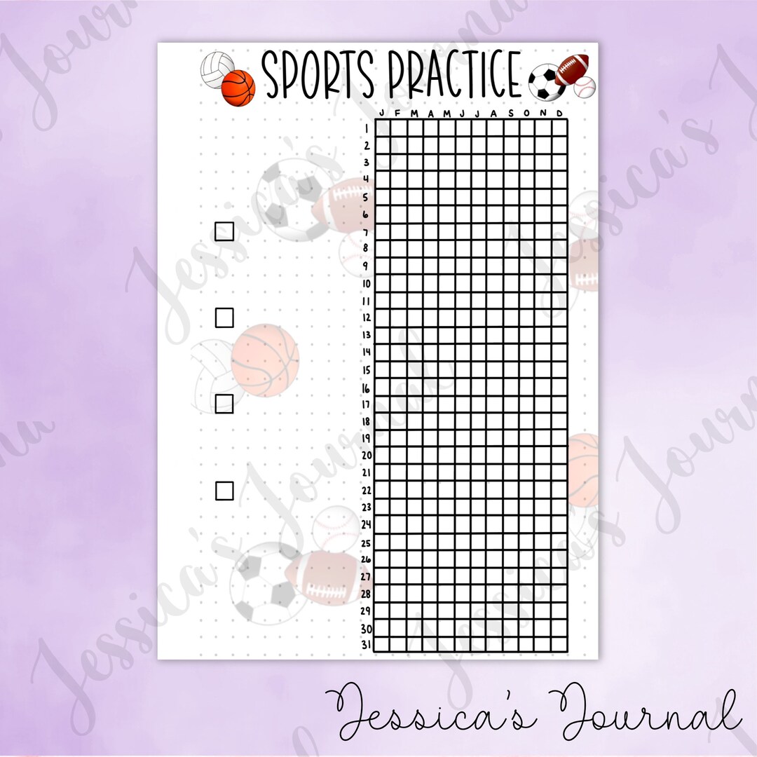 DIGITAL DOWNLOAD | Sports Practice Tracker | Jessica's Journal Spread ...
