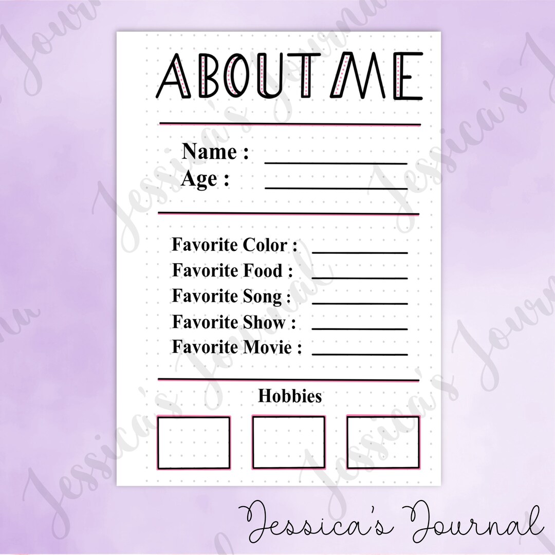 DIGITAL DOWNLOAD | PDF | About Me | Jessica's Journal Spread - Etsy
