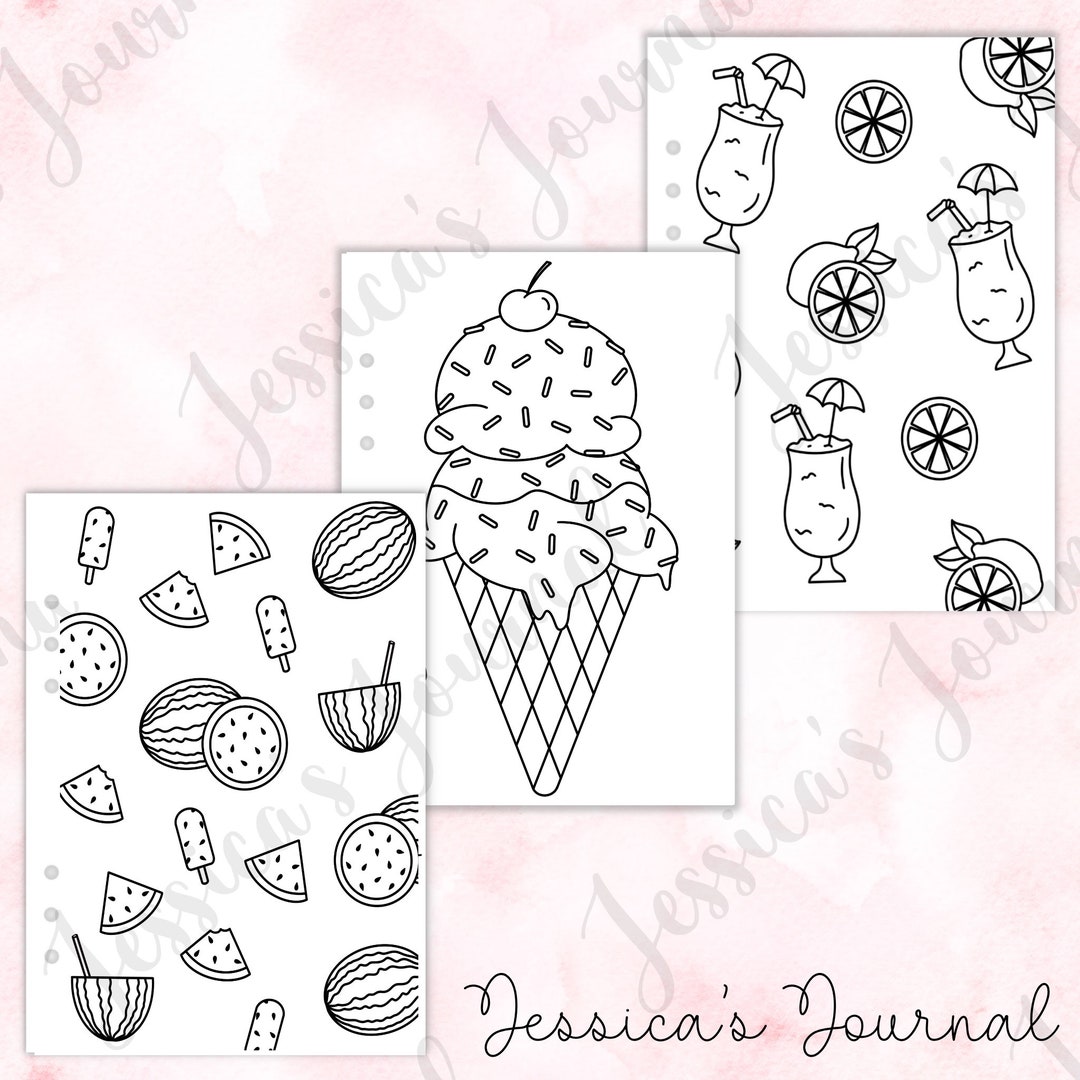 Summer Treats Themed Coloring Pages | Jessica's Journal Spread - Etsy