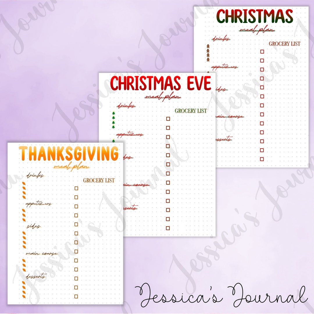 DIGITAL DOWNLOAD | Holiday Meal Plan | Christmas, Christmas Eve ...
