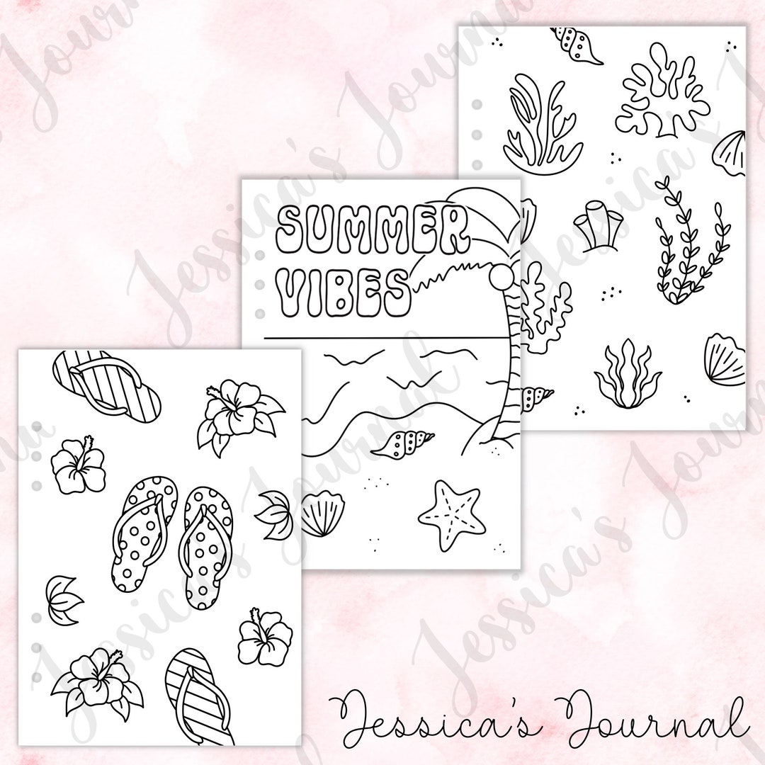 Beach Vibes Themed Coloring Pages | Jessica's Journal Spread - Etsy