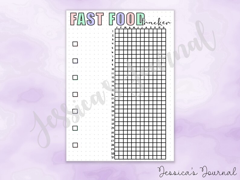DIGITAL DOWNLOAD PDF Fast Food Tracker Bullet Journal - Etsy