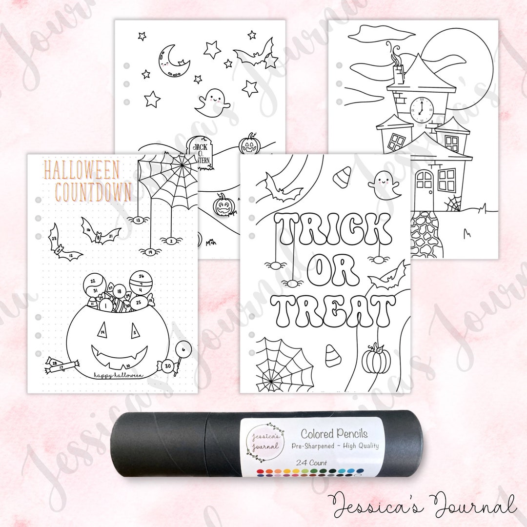 Halloween Themed Coloring Bundle | Jessica's Journal Spread - Etsy