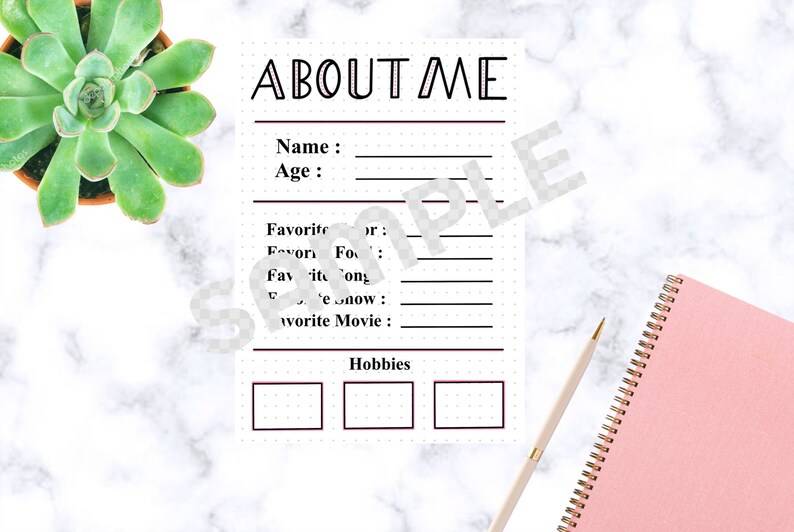 DIGITAL DOWNLOAD PDF About Me Jessica's Journal - Etsy