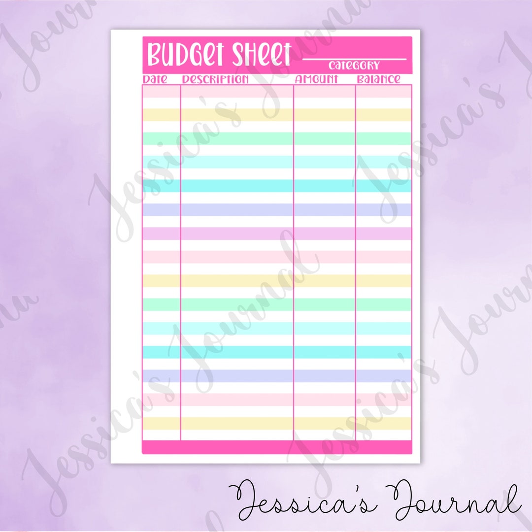 DIGITAL DOWNLOAD PDF Budget Sheet Jessica's Journal Spread - Etsy