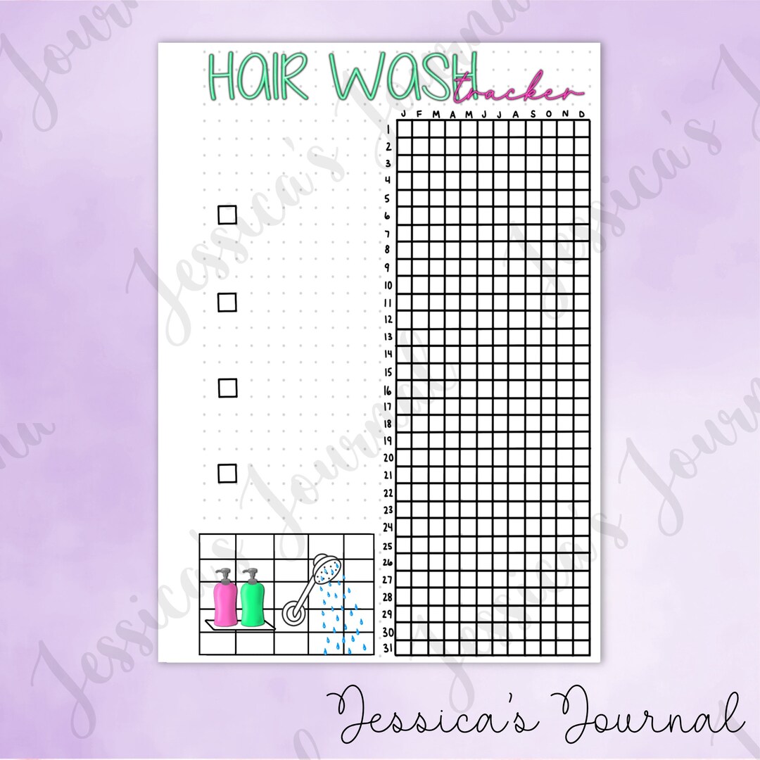 DIGITAL DOWNLOAD | PDF | Hair Wash Tracker | Jessica's Journal Spread ...