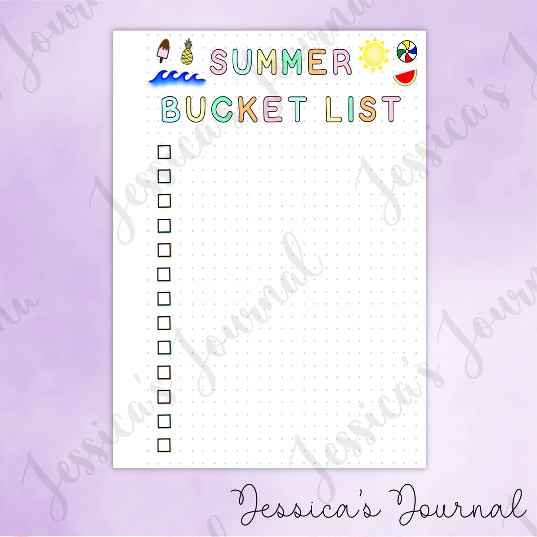 DIGITAL DOWNLOAD | PDF | Summer Bucket List | Jessica's Journal Spread ...