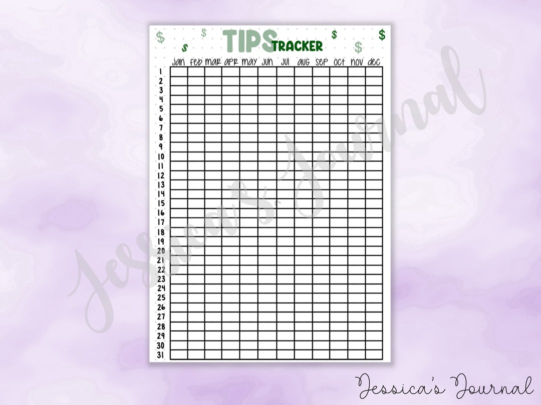 DIGITAL DOWNLOAD | PDF | Tips Tracker | Jessica's Journal Spread - Etsy