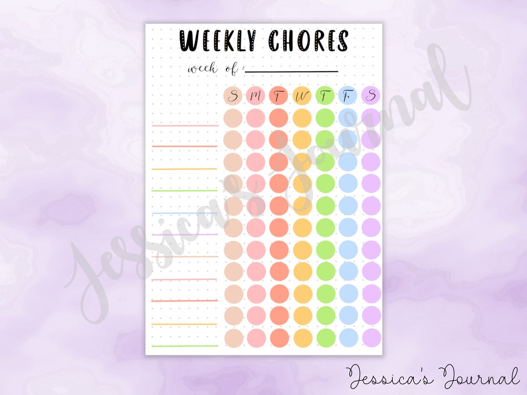 DIGITAL DOWNLOAD | PDF | Weekly Chores Tracker | Jessica's Journal ...