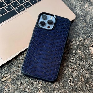 Blue Python Pattern iPhone 15 Pro Max Case, Deep Blue Snake Print ...