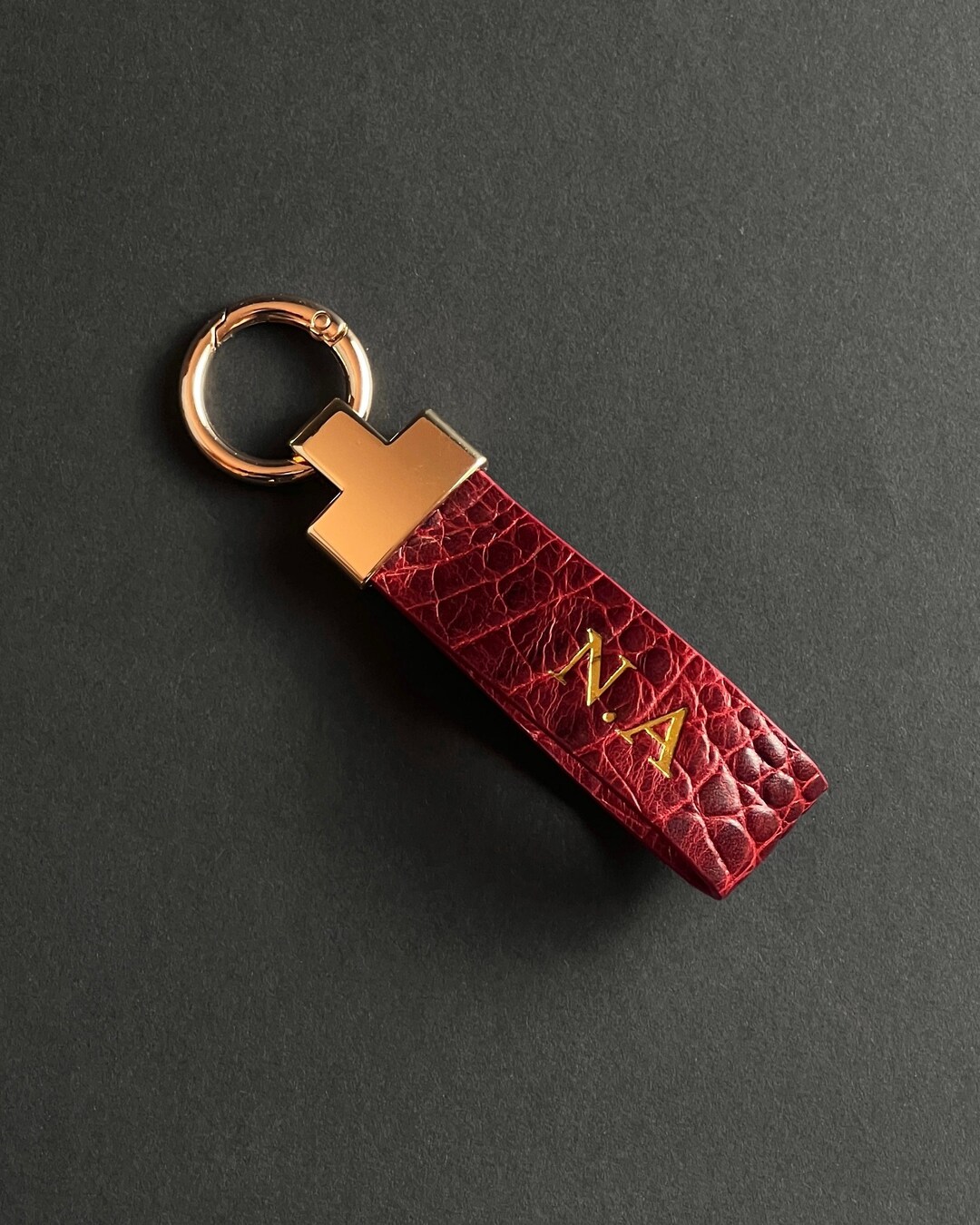 Personalized Leather Keychain, Crocodile Pattern Key Fob, Custom ...
