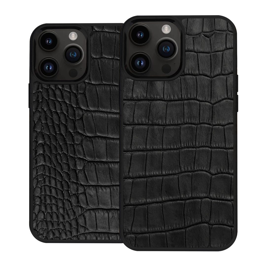 Black Croc Embossed Leather iPhone Case: Alligator Pattern Phone Cover ...