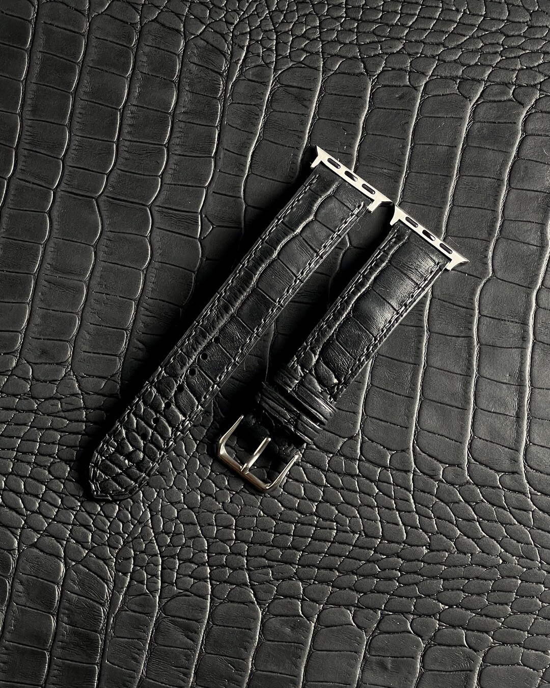 Black Croc Pattern Watch Strap, Black Alligator Print Watch Strap ...