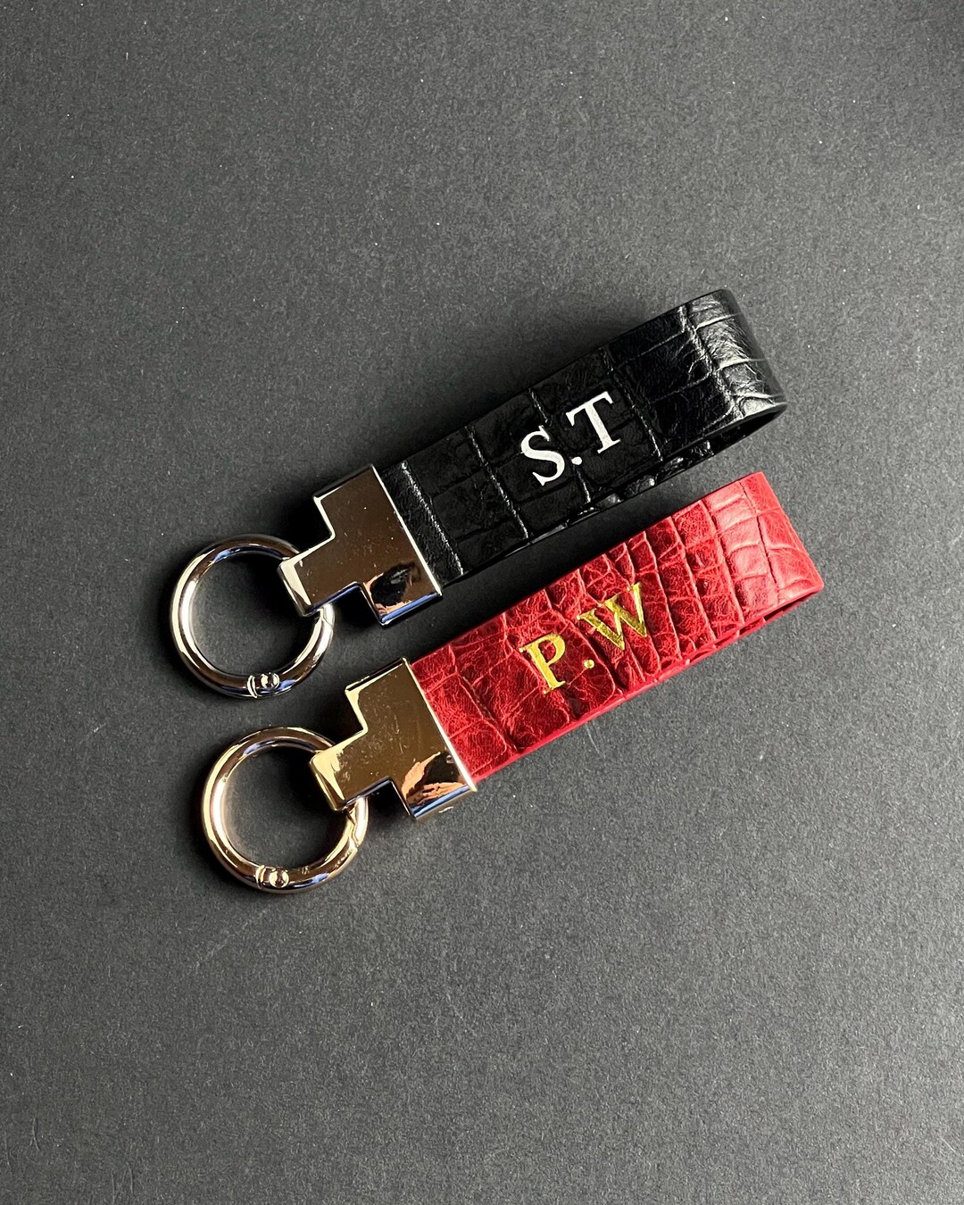 Personalized Leather Keychain, Crocodile Pattern Key Fob, Custom ...