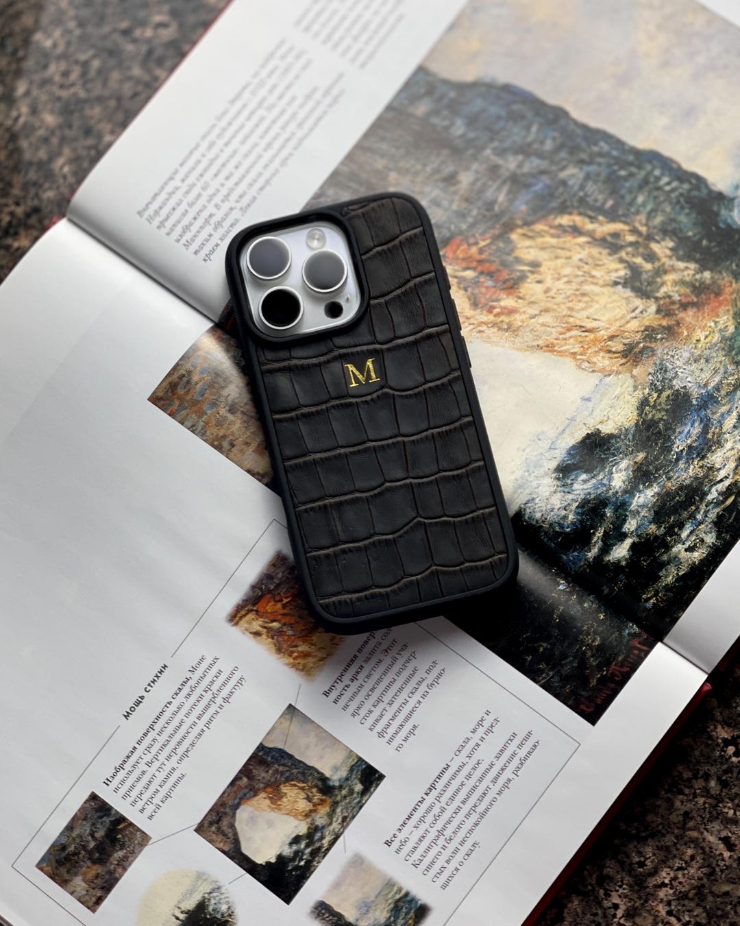Brown Personalized Alligator Leather iPhone Case: Custom Initials ...