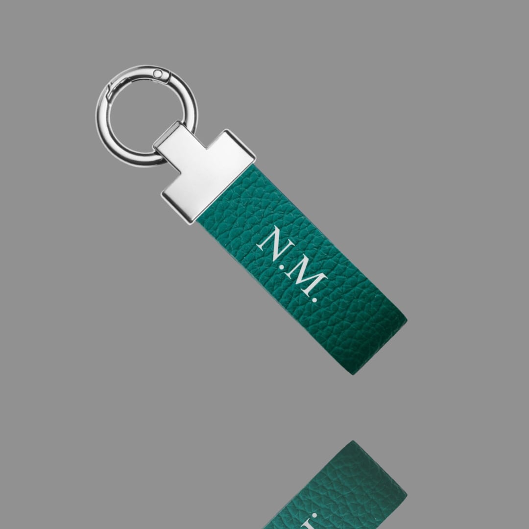 Colorful Personalized Pebble Grain Leather Keychain, Custom Initials ...
