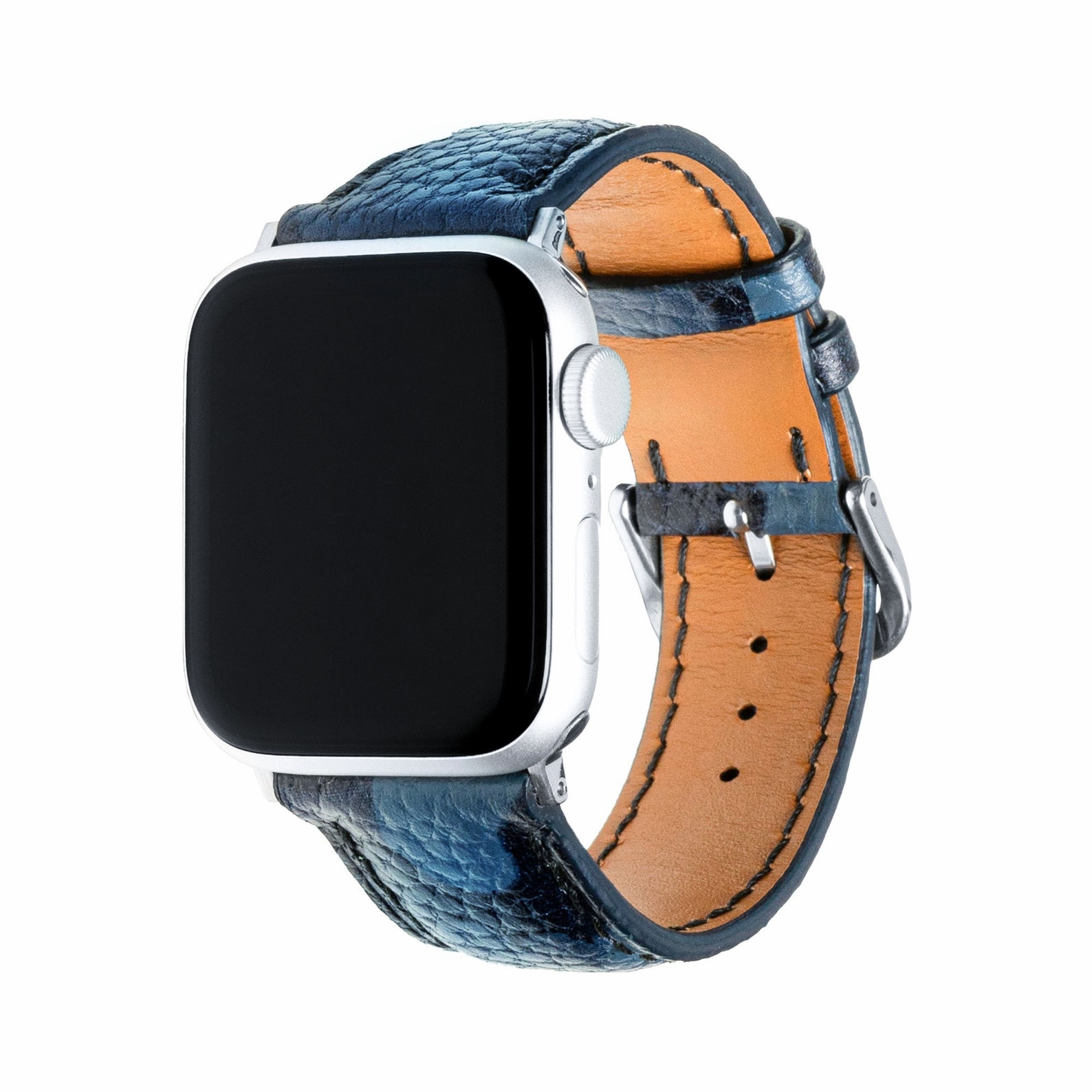 Dark Blue Camo Leather Watch Strap, Camouflage Real Leather Apple Watch ...
