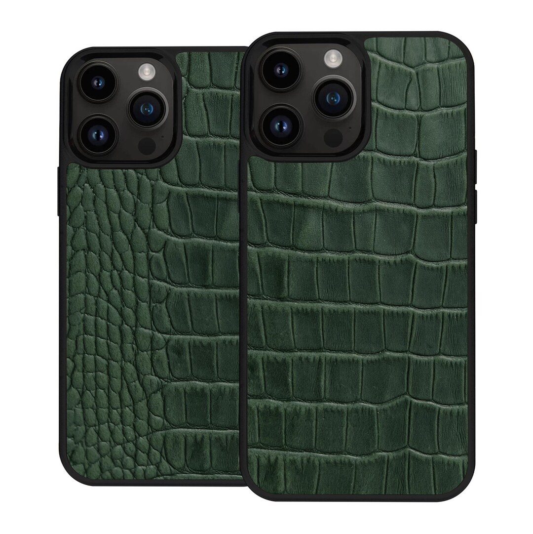 Green Crocodile Embossed Leather iPhone Case, Alligator Pattern ...