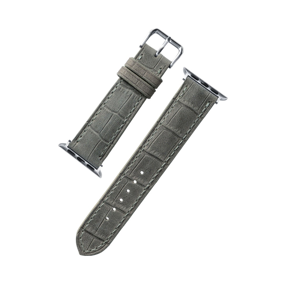 Grey Leather Apple Watch Strap, Croc Pattern Watch Strap, Grey Leather ...