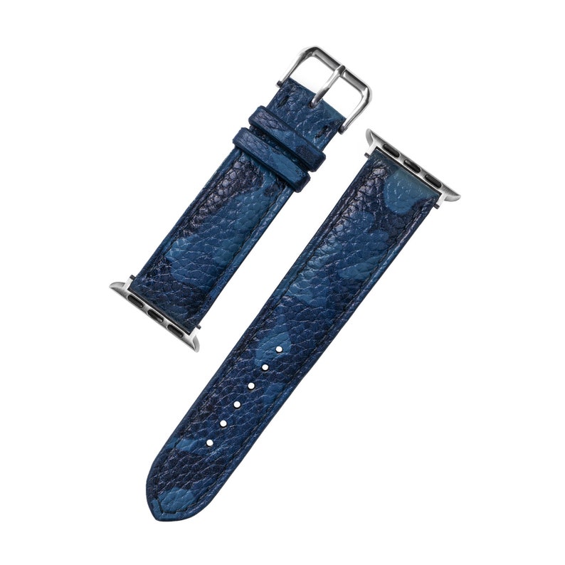 Dark Blue Camo Leather Watch Strap, Camouflage Real Leather Apple Watch ...