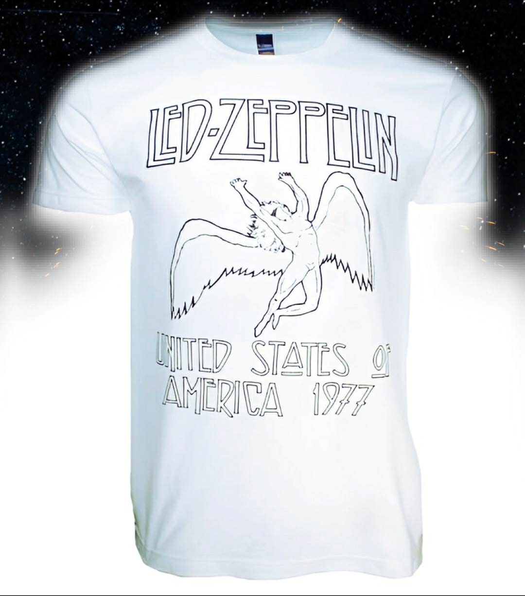 Men's Led Zeppelin T-shirt, White "united States of America 1977" Tee ...