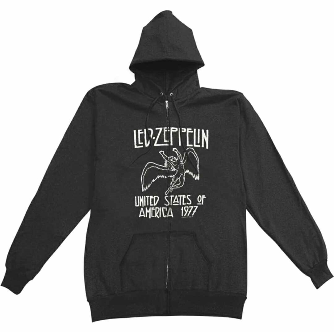 Men's Led Zeppelin USA 1977 Distressed Zippered Hoodie Sweatshirt ...