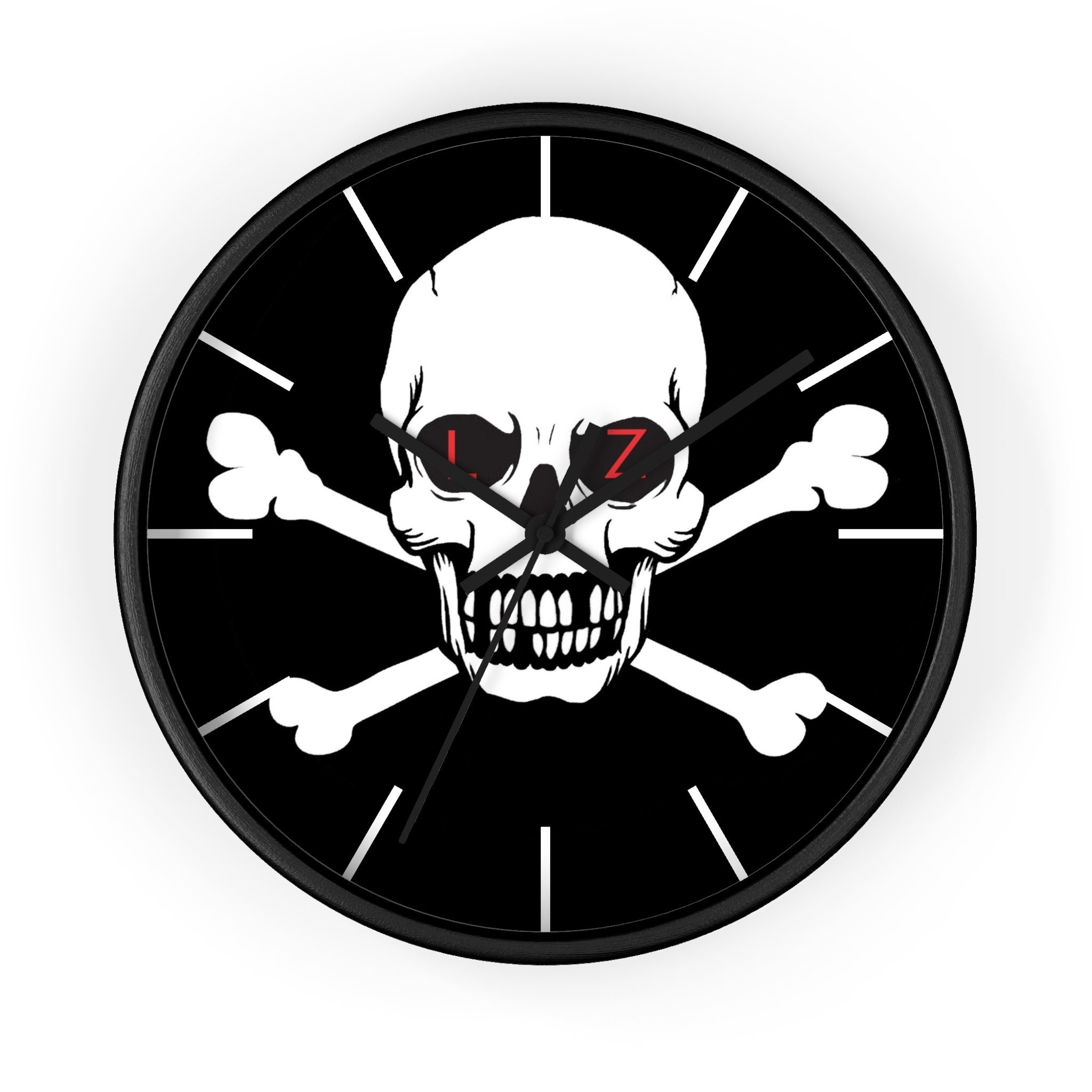 Skull and Crossbones Wall Clock, Black Skull Clock, Black Wall Clock ...