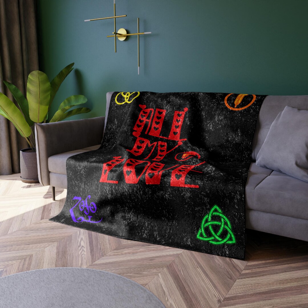 Crushed Velvet Led Zeppelin Blanket, Pagan Sigils Rock Band Throw - Etsy