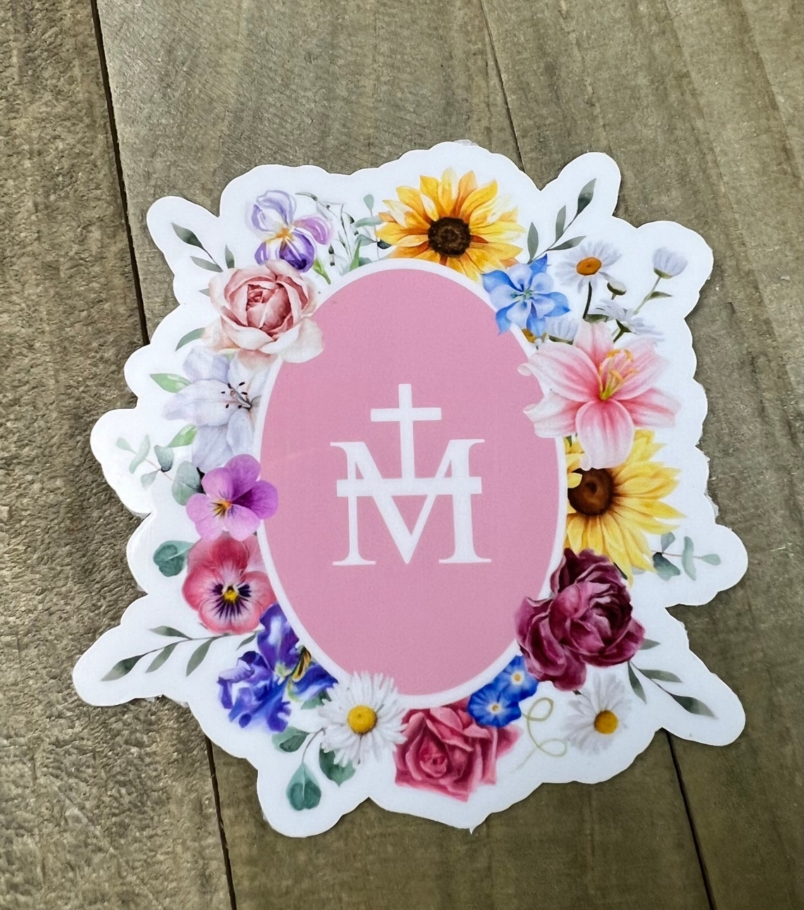 Marian Floral Sticker I Mary's Cross Sticker I Marian Virtue Flowers ...