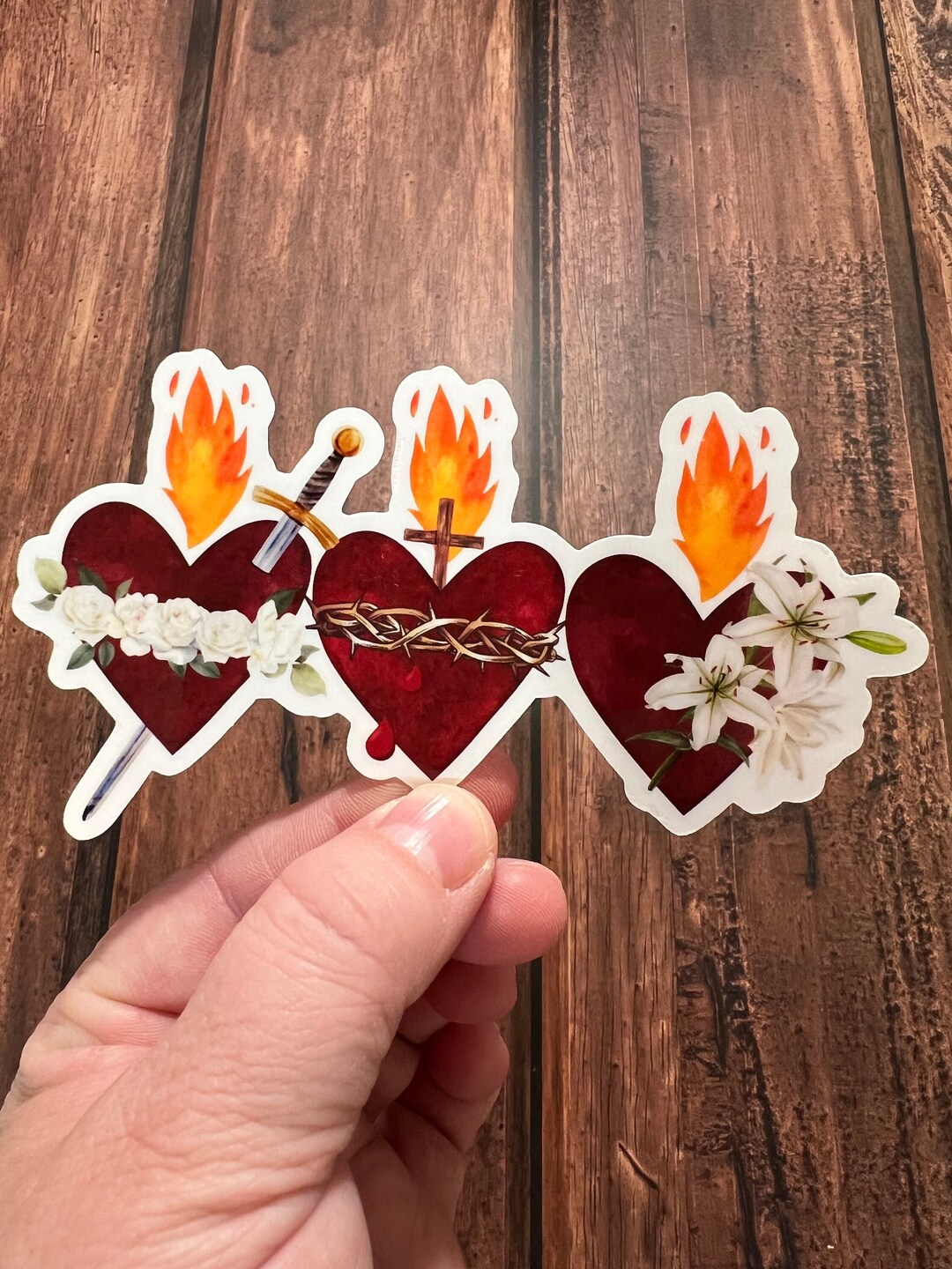 Three Hearts Sticker I Catholic Sticker I Three Holy Heart Sticker I ...
