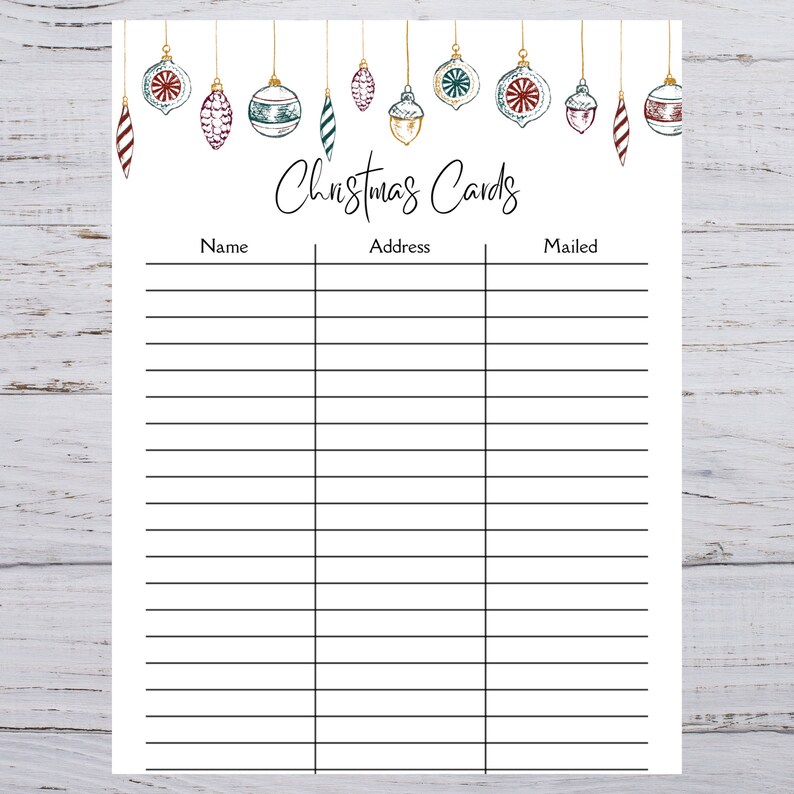 Christmas Card Planner, Christmas Card List, Christmas Card Checklist ...