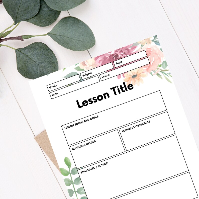 Printable Watercolor Flower Lesson Plan, Cute Lesson Plan, Digital ...