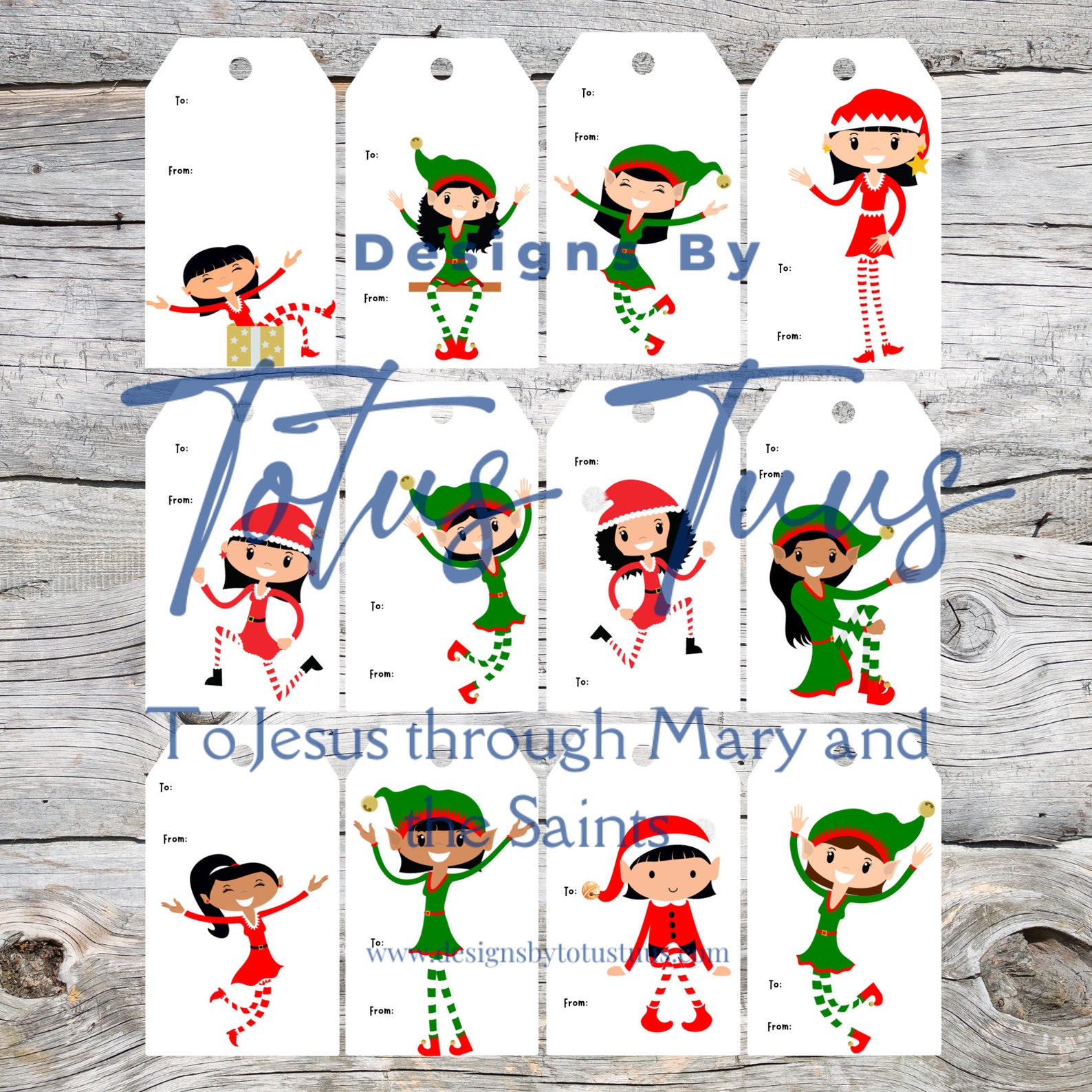 Christmas Elf Printable Gift Tags, Red and Green Elf Tags, Elf Gift ...