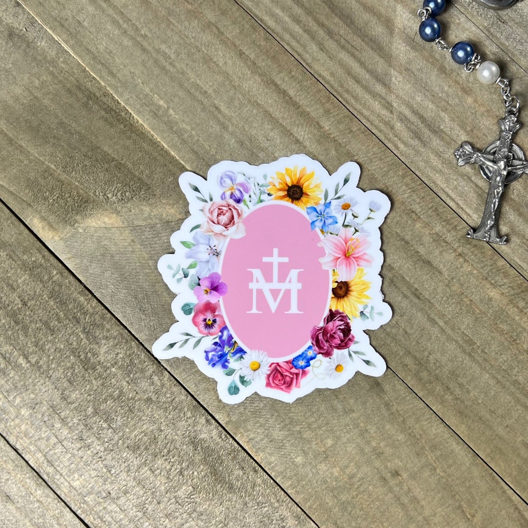 Marian Floral Sticker I Mary's Cross Sticker I Marian Virtue Flowers ...