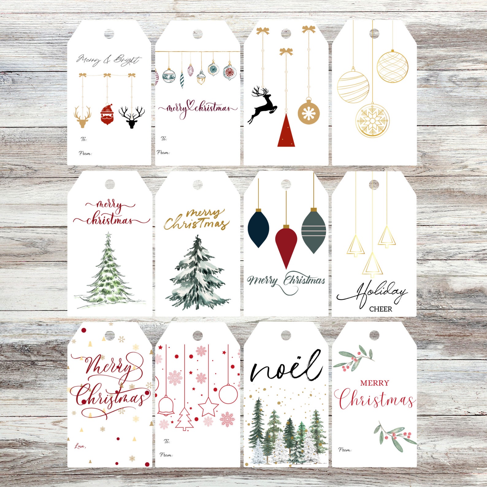 Christmas Red and Gold Printable Gift Tags, Instant Download - Etsy